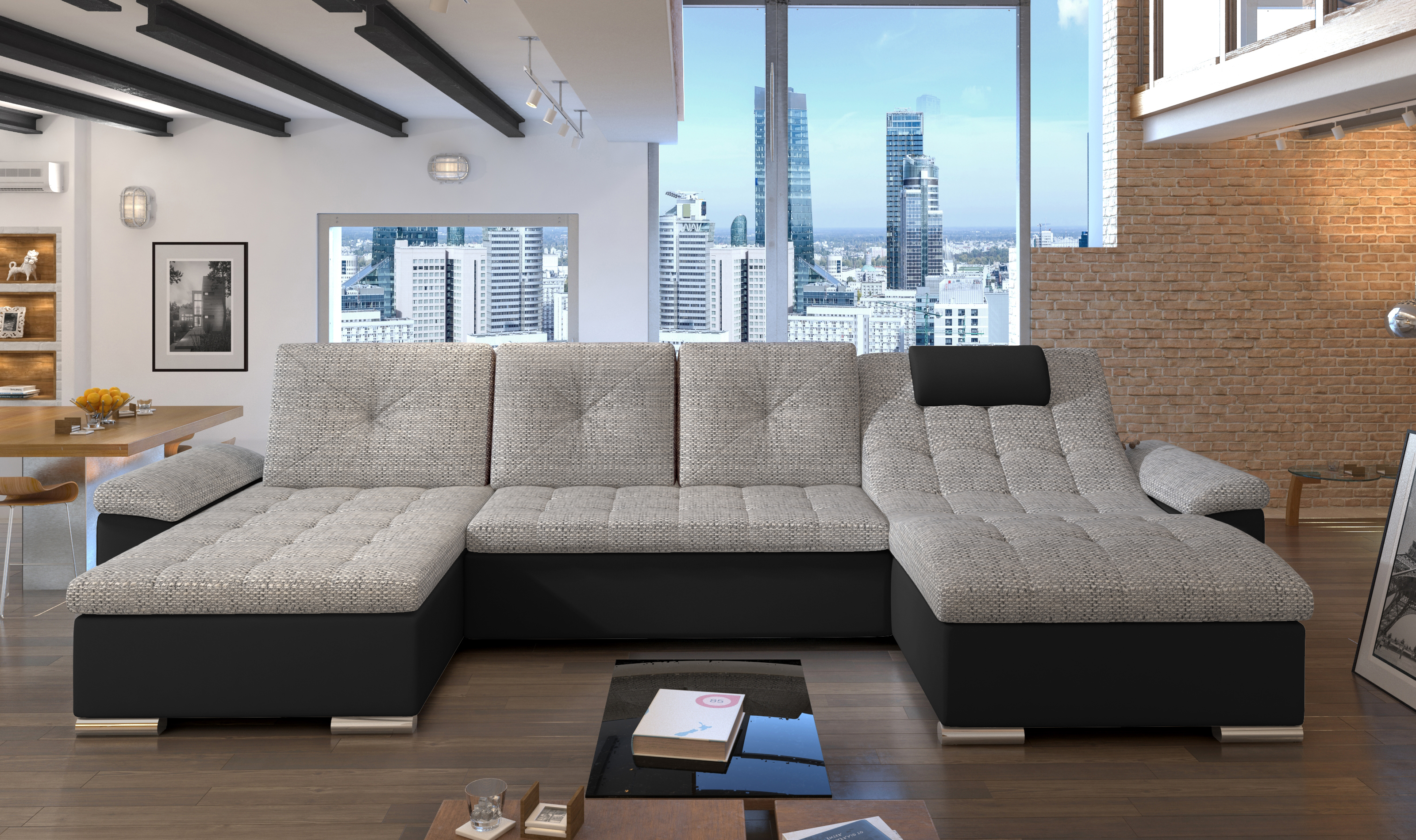 Rozkládací rohová sedačka MORGAN šedá melír / černá | eu-nabytek.cz