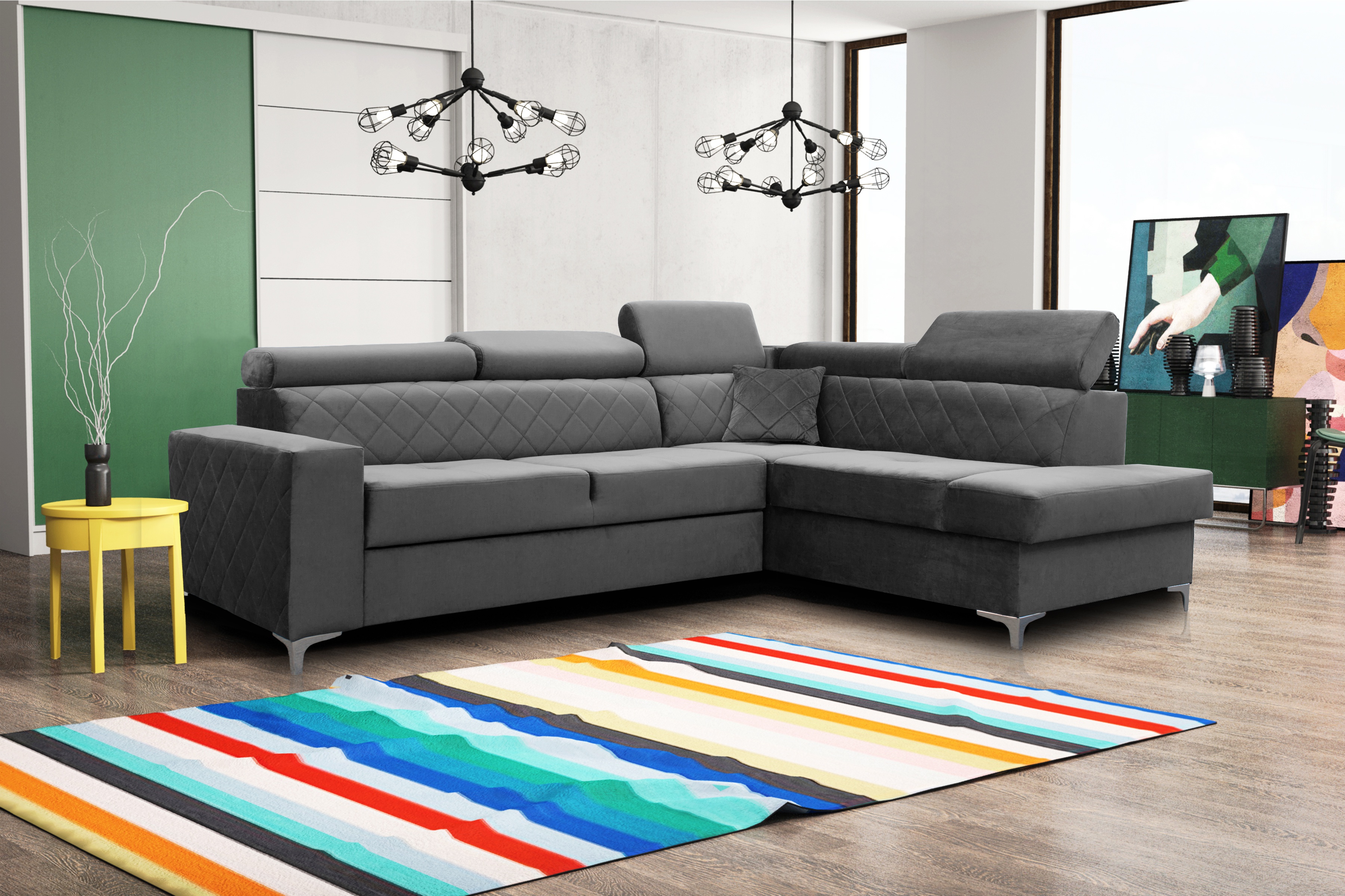 Rozkládací rohová sedačka GLAMOUR šedá | eu-nabytek.cz