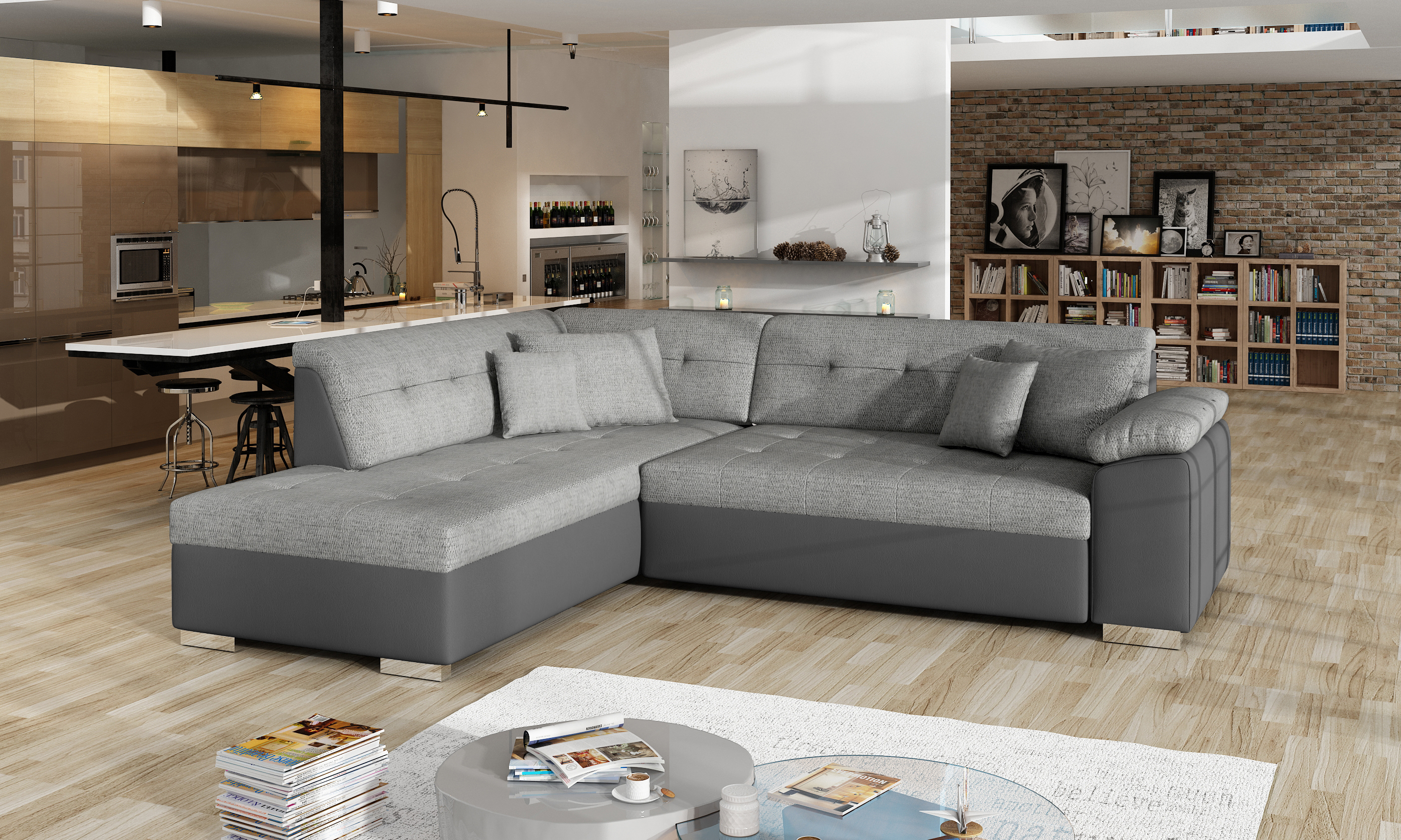 Rozkládací rohová sedačka CAMERON šedá | eu-nabytek.cz