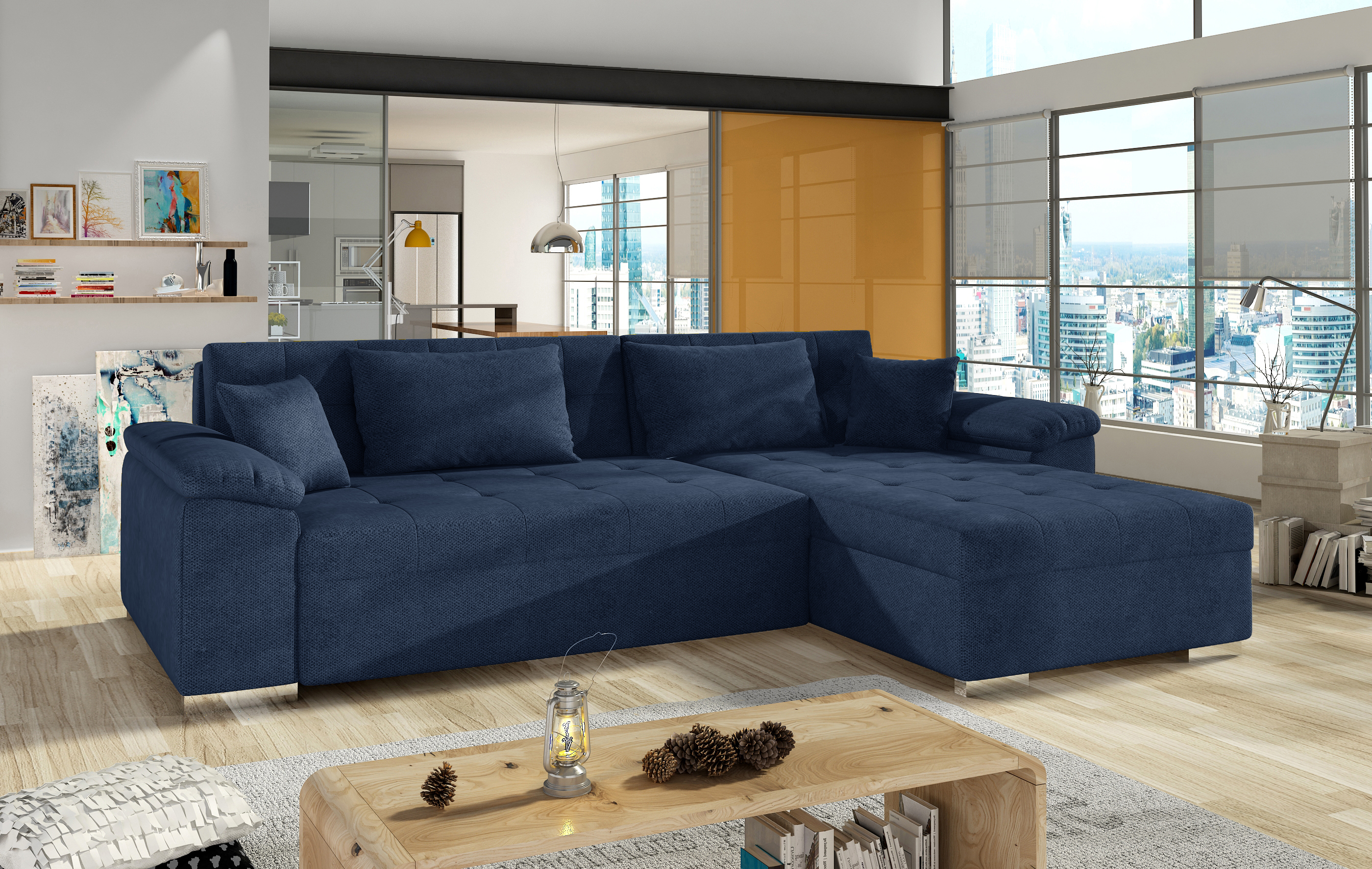 Rozkládací rohová sedačka JAMAJKA L modrá | eu-nabytek.cz